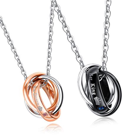 Unique Her King His Queen Interlocking Ring Couple Necklaces In