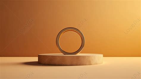 추상 3d 렌더링 베이지색 테이블 위에 떠 있는 기하학적 연단과 금반지 연단 배경 황금 수레 배경 제품 디스플레이 배경 이미지 Hd 연단 황금 수레 제품