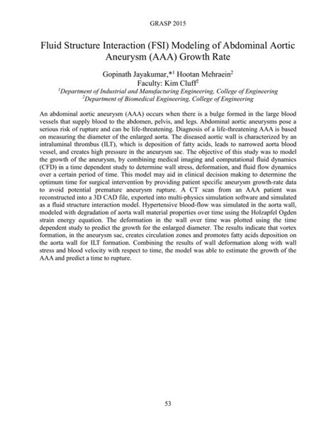 Fluid Structure Interaction Fsi Modeling Of Abdominal Aortic Gopinath Jayakumar Hootan Mehraein