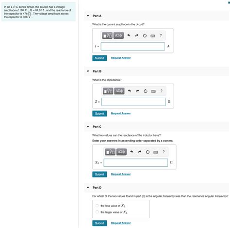 Solved In An L R C Series Circuit The Source Has A Voltage Chegg Com