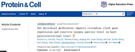 Protein And Cell 菌群代谢物甲硫氨酸影响宿主时钟基因表达和活性氧水平 知乎