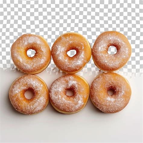 Six Donuts With Sugar On Them Are Lined Up On A Table Premium Ai