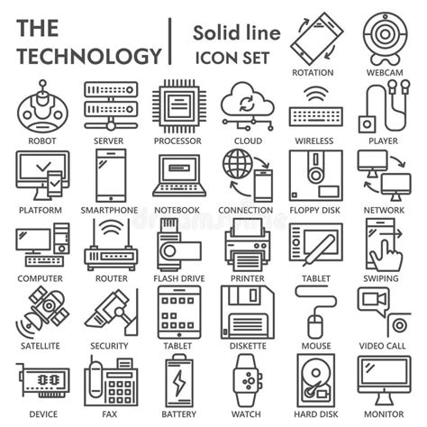 Technology Line Icon Set Device Symbols Collection Vector Sketches