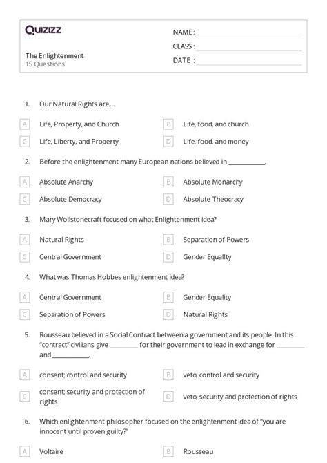 50 The Enlightenment Worksheets On Quizizz Free And Printable