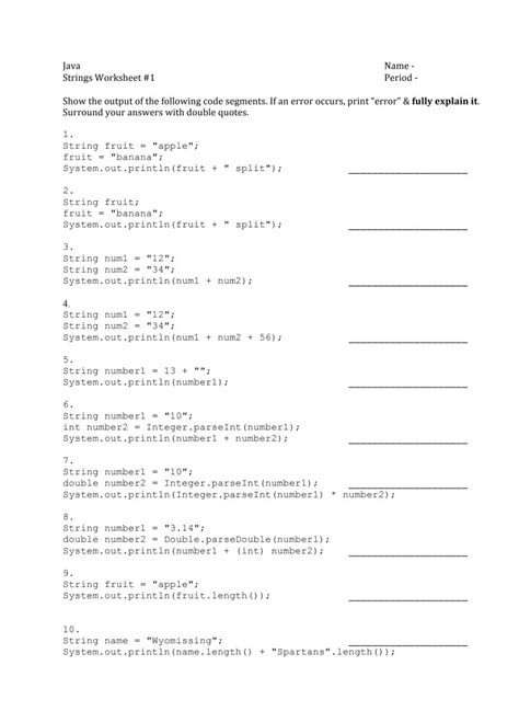 Solved Java Strings Worksheet 1 Name Period Show The