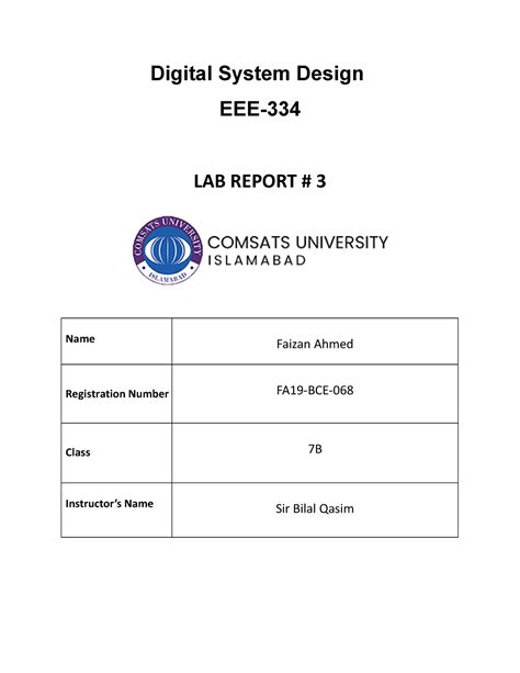 Digital System Design Lab Report 3 Digital System Design Eee Lab Report 3 Name Faizan Ahmed