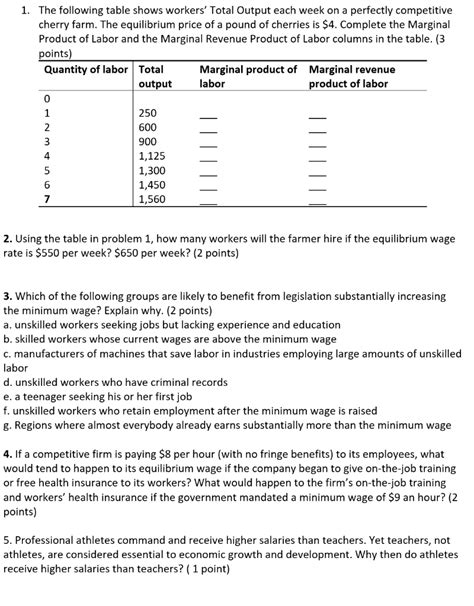 solved 1 the following table shows workers total output