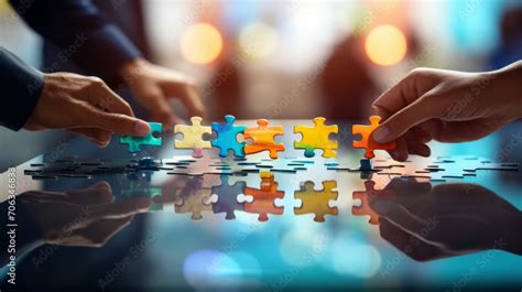 Business Scene Five Puzzle Pieces Each Puzzle Piece Represents A Key Solution For Business