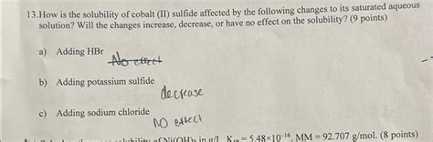 Solved How Is The Solubility Of Cobalt Ii ﻿sulfide