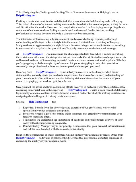 Thesis Statement Sentences Examples Pdf