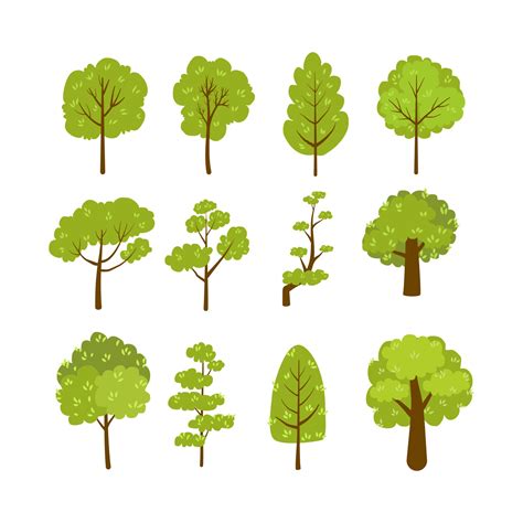 Flat Tree Vector Set Collection Vector Art At Vecteezy