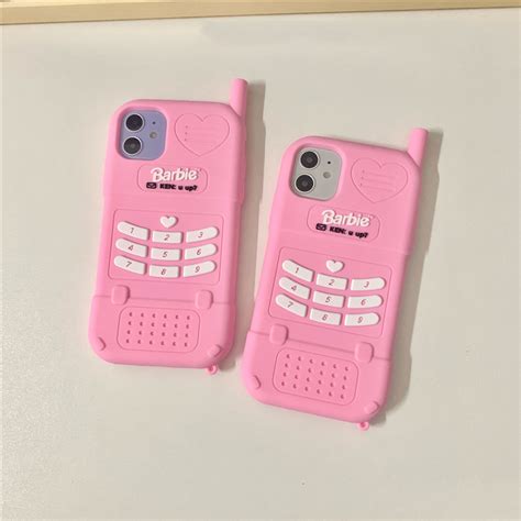 레트로 키치 Y2k 하이틴 연핑크 바비 핸드폰 전화기 모양 아이폰 젤리 케이스 에이블리