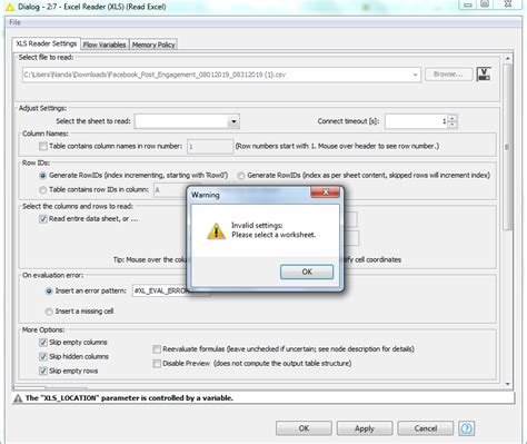 EXCEL READER USING FLOW VARIABLE KNIME Analytics Platform KNIME