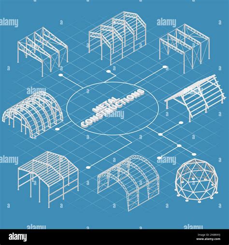 Metal Constructions Flowchart With Industrial Buildings Structure Symbols Isometric Vector