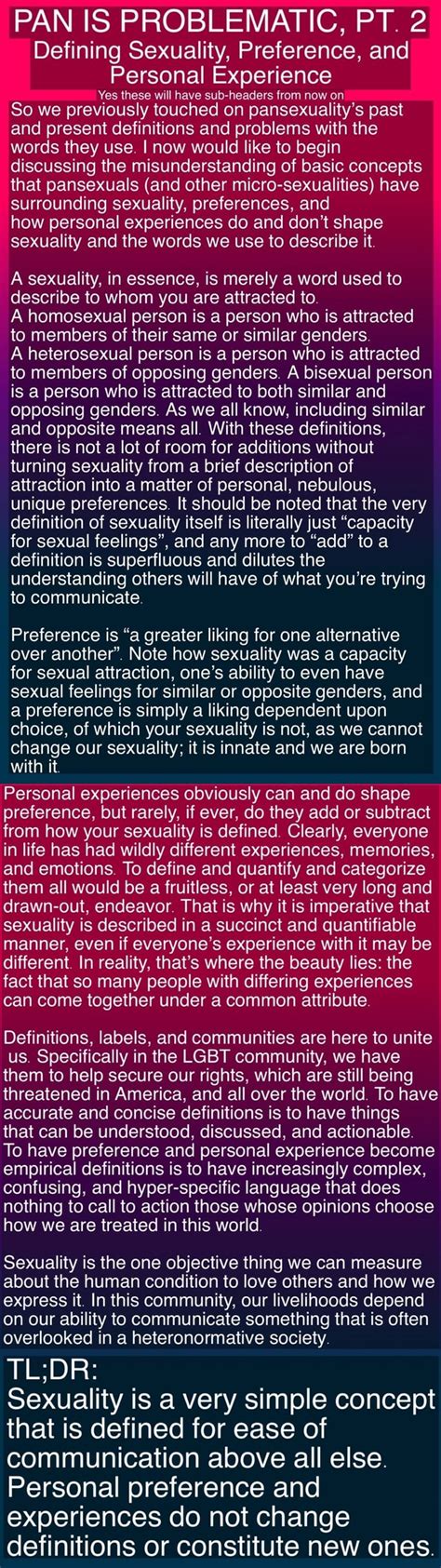 Pan Is Problematic Pt 2 Defining Sexuality Preference And Personal Experience Yes These Will