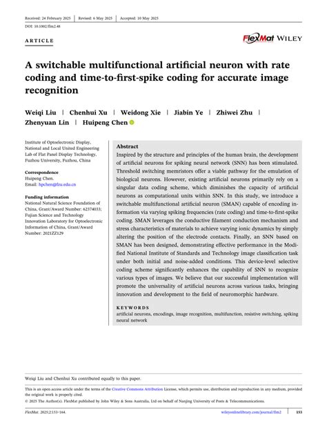 Pdf A Switchable Multifunctional Artificial Neuron With Rate Coding And Time‐to‐first‐spike