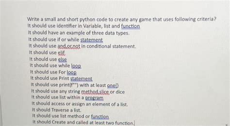 Solved Write A Small And Short Python Code To Create Any