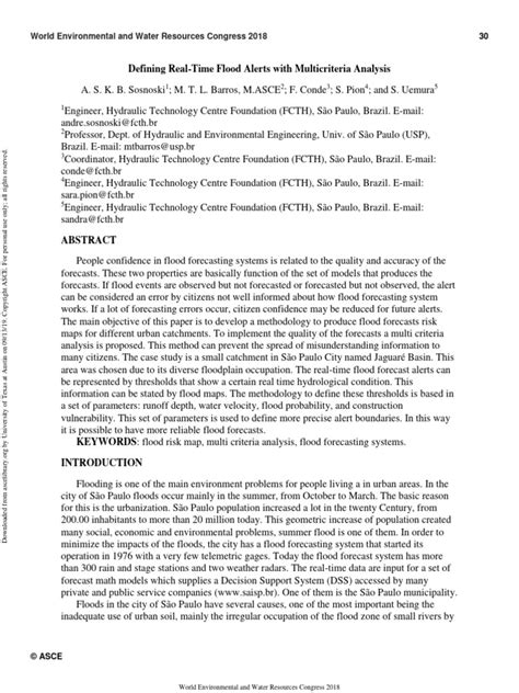 Defining Real Time Flood Alerts With Multicriteria Analysis Sosnoski2018 Pdf Flood