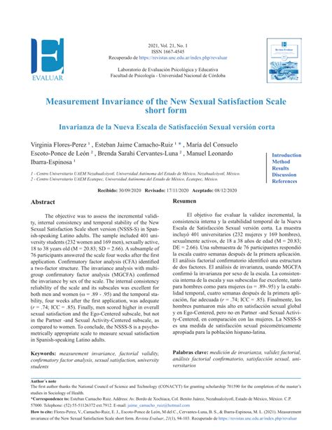 Pdf Measurement Invariance Of The New Sexual Satisfaction Scale Short Form
