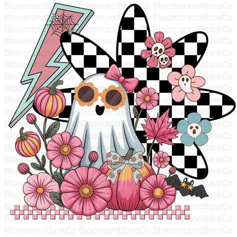 Retro Halloween Ghost Flower Png Cute Ghost With Flowers Png Retro