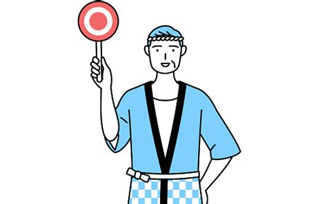 여름 축제를 위해 해피 코트를 입은 노인이 정답을 보여주는 마루 플래카드를 들고 있다 Awa Dance Festival에 대한 스톡 벡터 아트 및 기타 이미지 Awa