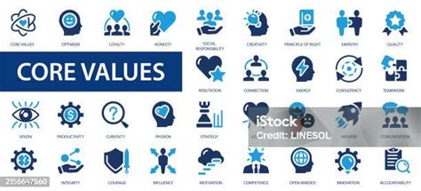 핵심 가치 아이콘 세트 성과 열정 사랑 동기 부여 공감 사명 목표 책임 더 평면 아이콘 공동체에 대한 스톡 벡터 아트 및 기타 이미지 Istock