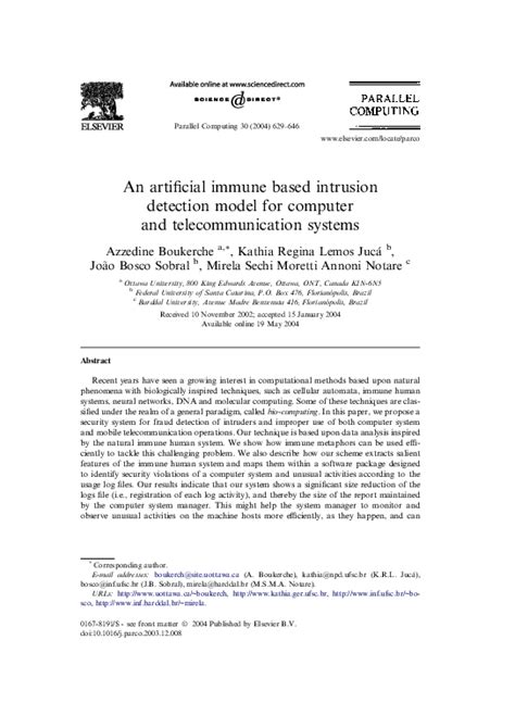 Pdf An Artificial Immune Based Intrusion Detection Model For Computer