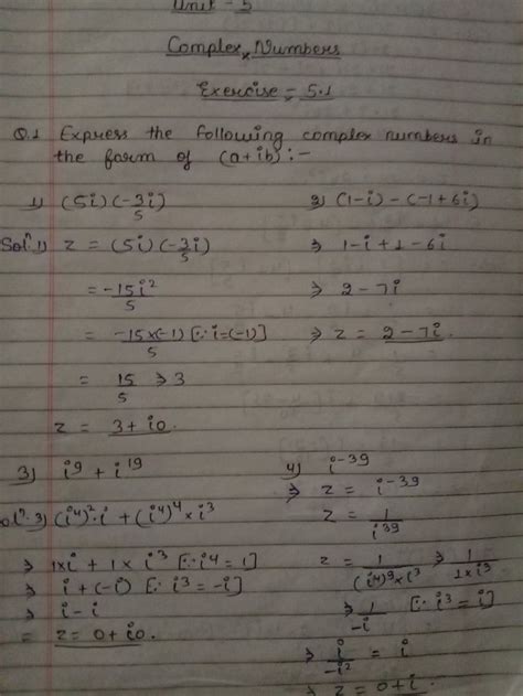 Class 11th Maths Chapter 5 Complex Numbers Solutions Handwritten Notes Complex Numbers