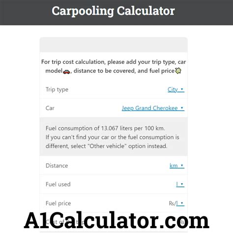 Carpooling Calculator A1Calculator