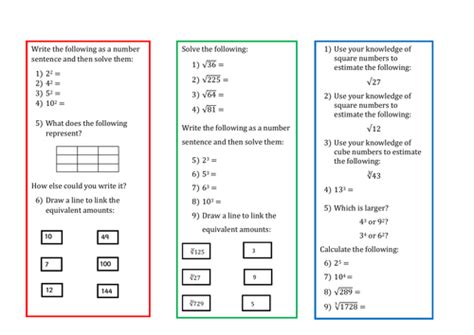 A Worksheet On Square And Cube Numbers Teaching Resources