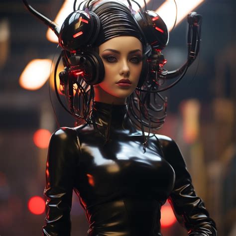 Premium Photo There Is A Woman In A Black Latex Outfit With