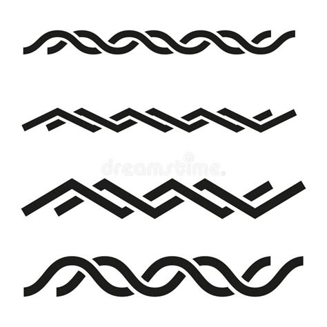 Wavy Black Lines Geometric Zigzag Patterns Decorative Borders Vector Elements Stock