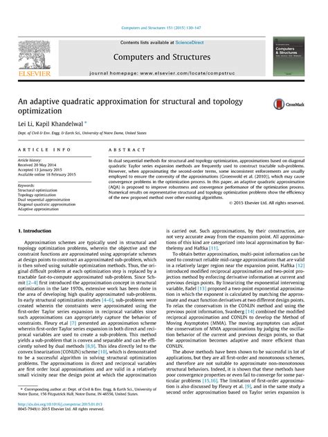 An Adaptive Quadratic Approximation For Structural And 2015 Computers