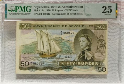 Seychelles 50 Rupees 1970 17c Pmg Vf25 Sex Note Banknote Ebay