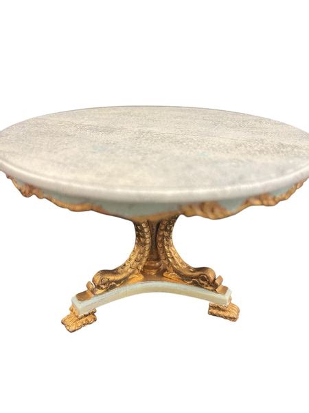 Roung Pedestal Table With Gold Leaf And Marble Top Dollhouse Junction