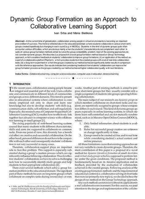 Pdf Dynamic Group Formation As An Approach To Collaborative Learning Support