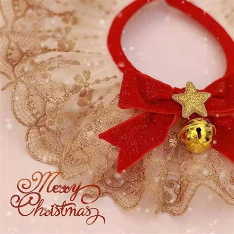 Badu Bg Луксозен дизайн Котешка кърпичка от златен тюл Коледна червена папийонка Сатенена