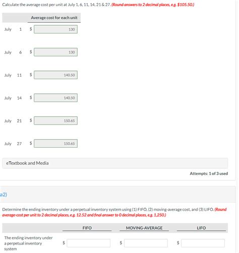 Calculate The Average Cost Per Unit At July Chegg Com