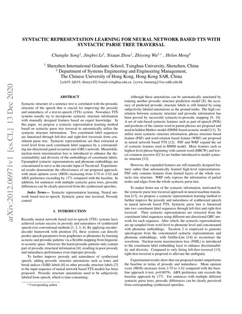 Pdf Syntactic Representation Learning For Neural Network Based Tts With Syntactic Parse Tree