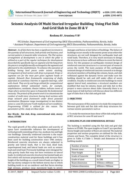 Seismic Analysis Of Multi Storied Irregular Building Using Flat Slab And Grid Slab In Zone Iii