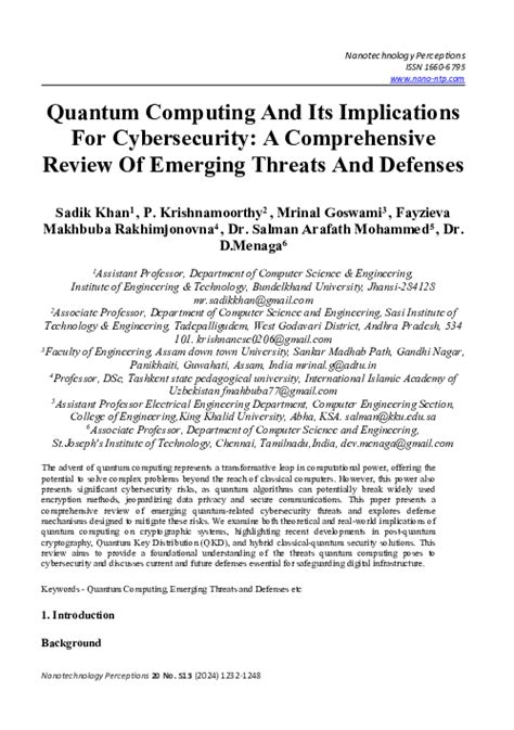 Pdf Quantum Computing And Its Implications For Cybersecurity A Comprehensive Review Of