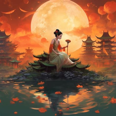 Premium Ai Image Ancient Chinese Girl Flying Towards The Moon Guang