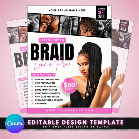 Braiding Course Flyer Diy Flyer Template Design Braid Training Flyer