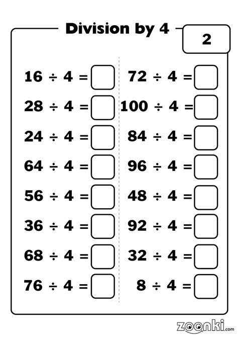Division Worksheets For Grade 4