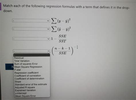 Solved Match Each Of The Following Regression Formulas With