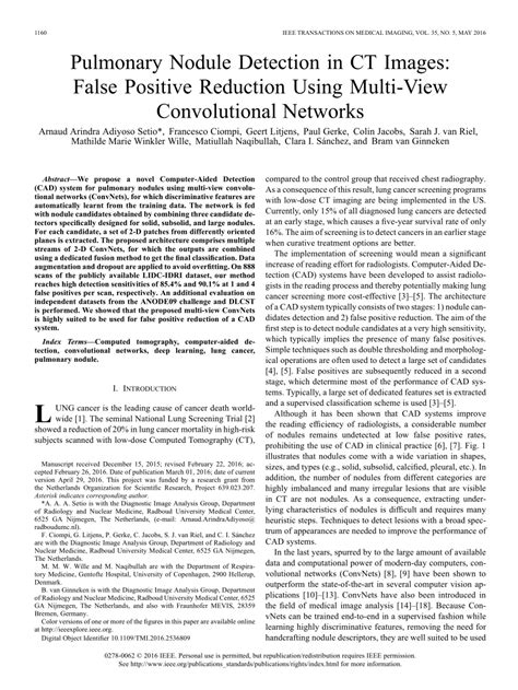 PDF Pulmonary Nodule Detection In CT Images False Positive Reduction Using Multi View