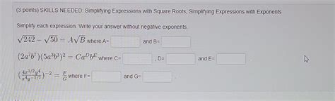 Solved 3 Points Skills Needed Simplifying Expressions