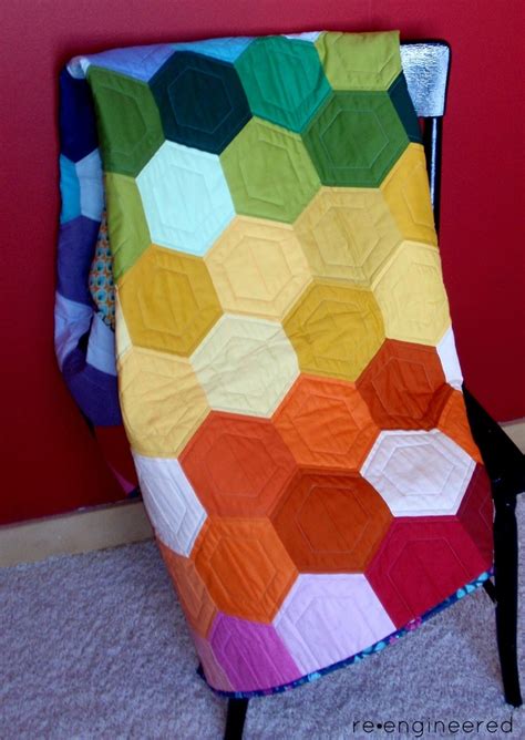 Re•engineered Rainbow Hexagon Quilt Finished Hexagon Quilt Pattern