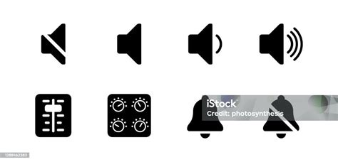 볼륨 컨트롤 벡터 아이콘 세트입니다 레벨 슬라이더 사운드 제어 아래 위 음소거 켜기 격리된 기호 컬렉션 오프 스피커에 대한 스톡 벡터 아트 및 기타 이미지 Istock