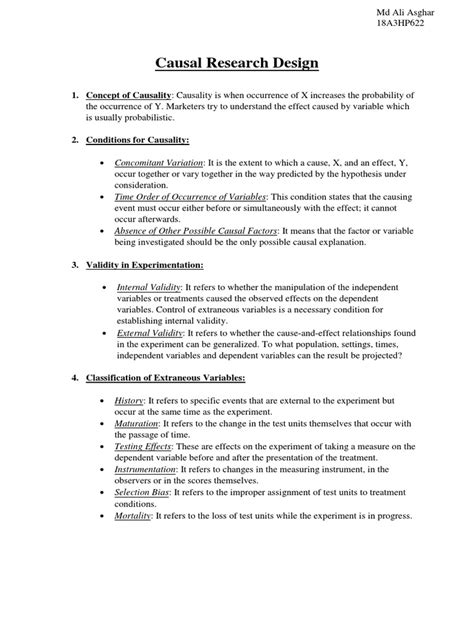 Assignment 1 B Causal Research Design Pdf Experiment Causality